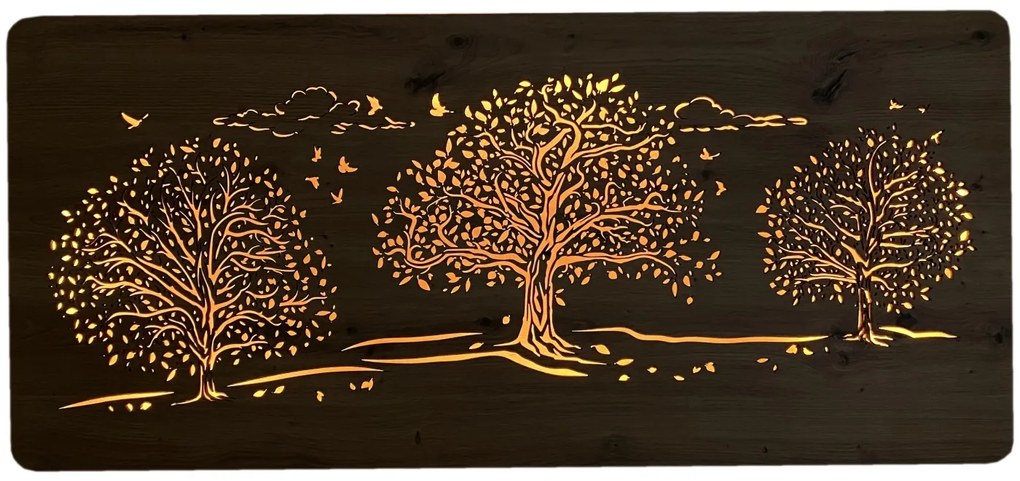 Li-Go "Tři lípy" světelný obraz s baterií 110x50cm varianta: ovládání na obraze bez dálkového ovladače, provedení: dub