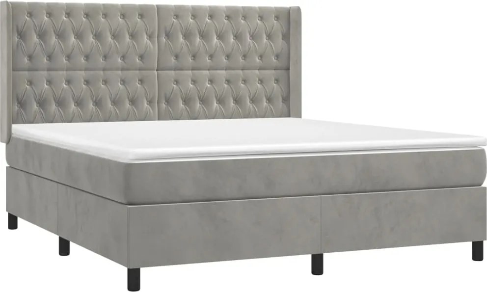 Box spring postel s matrací a LED světle šedá 160x200 cm samet 3139751