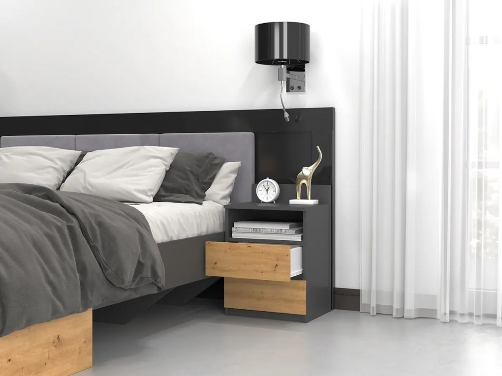 Noční stolek Houseland Malwa 01 dub artisan/antracit