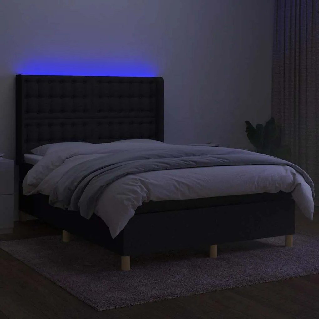 Box spring postel s matrací a LED černá 140x190 cm textil 3139191
