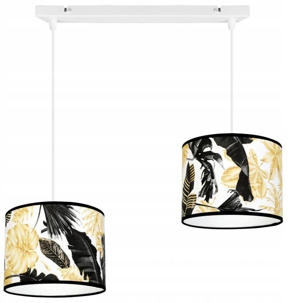 Závěsné svítidlo Gold Flowers, 2x bílé textilní stínítko s květinovým vzorem, (výběr ze 2 barev konstrukce)