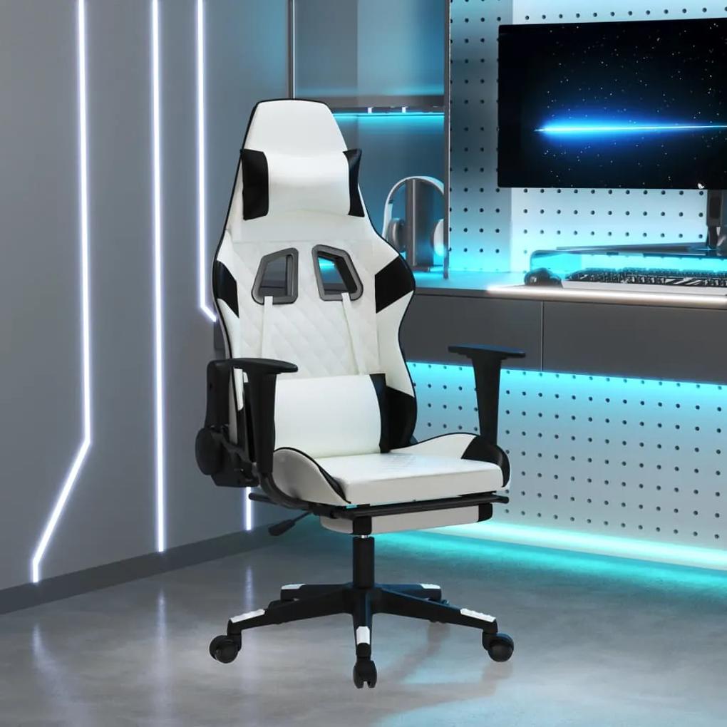 Herní židle s podnožkou bílá a černá umělá kůže,  3143773