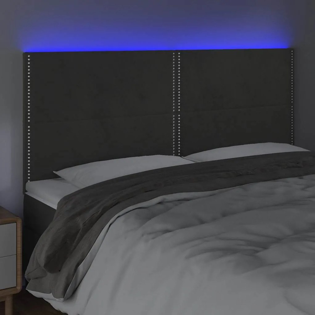 Čelo postele s LED tmavě šedé 180x5x118/128 cm samet 3122345