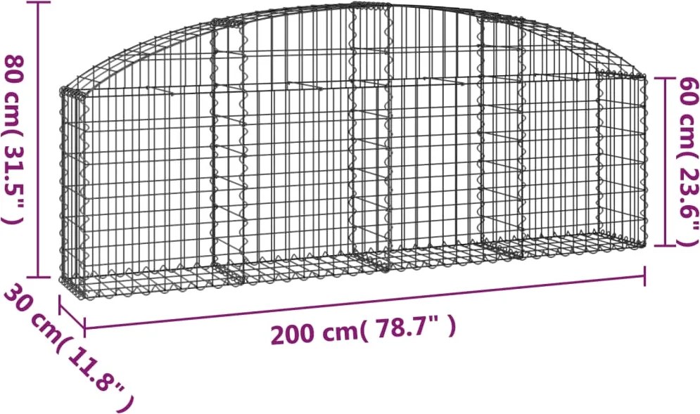 Klenutý gabionový koš 200 x 30 x 60/80 cm pozinkované železo 153463