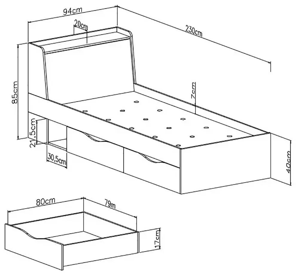 Dětský pokoj DELTA | sestava A | 7 dílů | dub/antracit