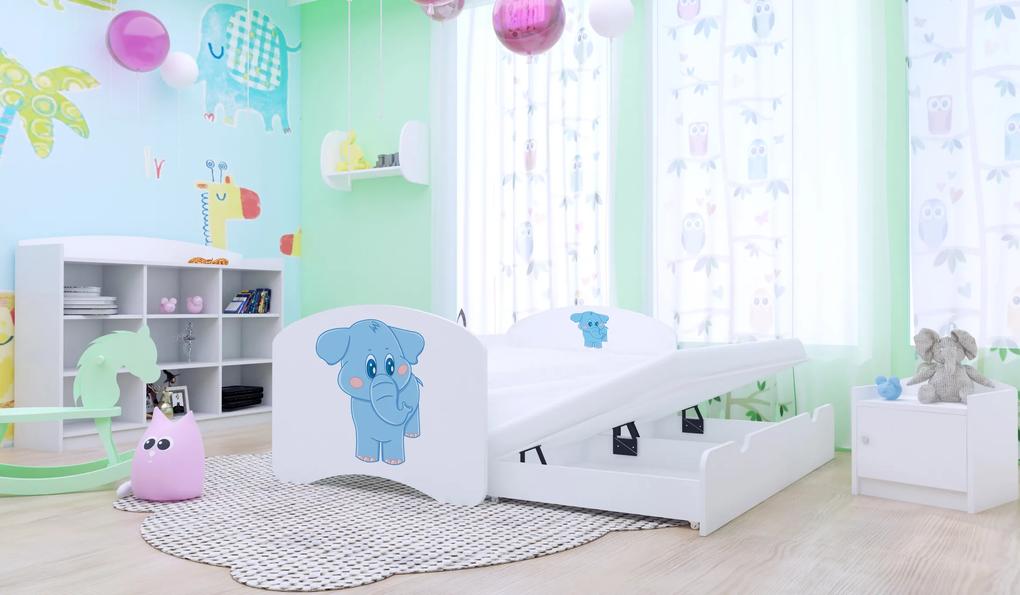 Svět pokojů Dětská postel Kevin pro dvě děti - modrý slon + matrace zdarma Barva: Oranžová, Rozměr: 160x80 cm, Zábrana: NE