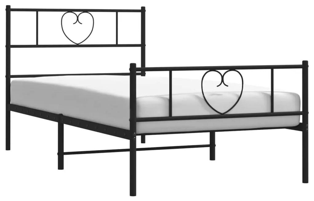 Kovový rám postele s hlavovým a nožním čelem černý 75 x 190 cm - Default Title