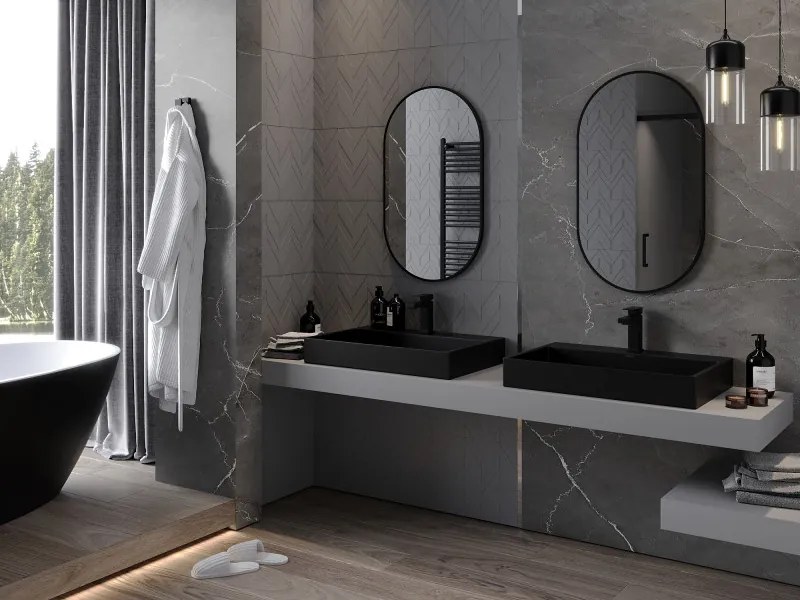 Mexen Loft, oválné koupelnové zrcadlo 85 x 50 cm, barva rámu černá matná, 9851-085-050-000-70