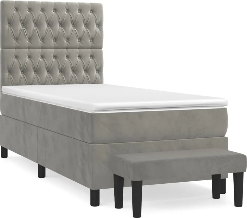 Box spring postel s matrací světle šedá 100x200 cm samet 3138007