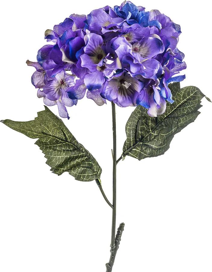 Umělá květina hortenzie modro-fialová, 60 cm, Livo