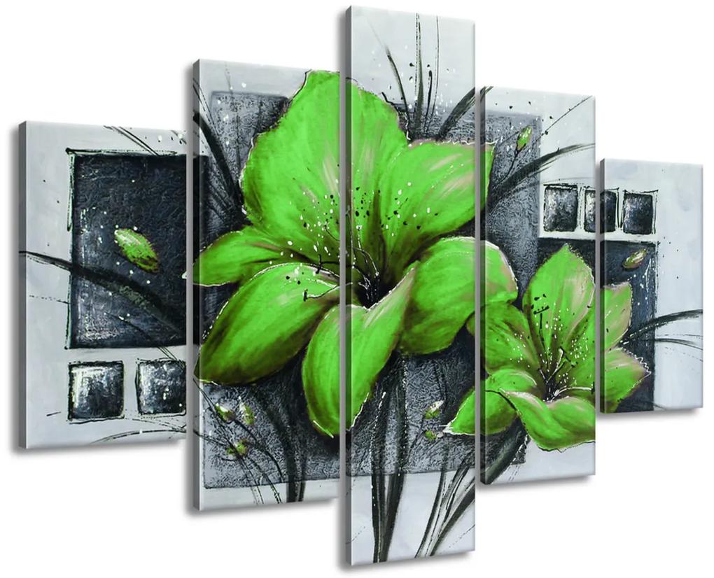 Gario Ručně malovaný obraz Nádherné zelené Vlčí máky - 5 dílný Rozměry: 150 x 70 cm
