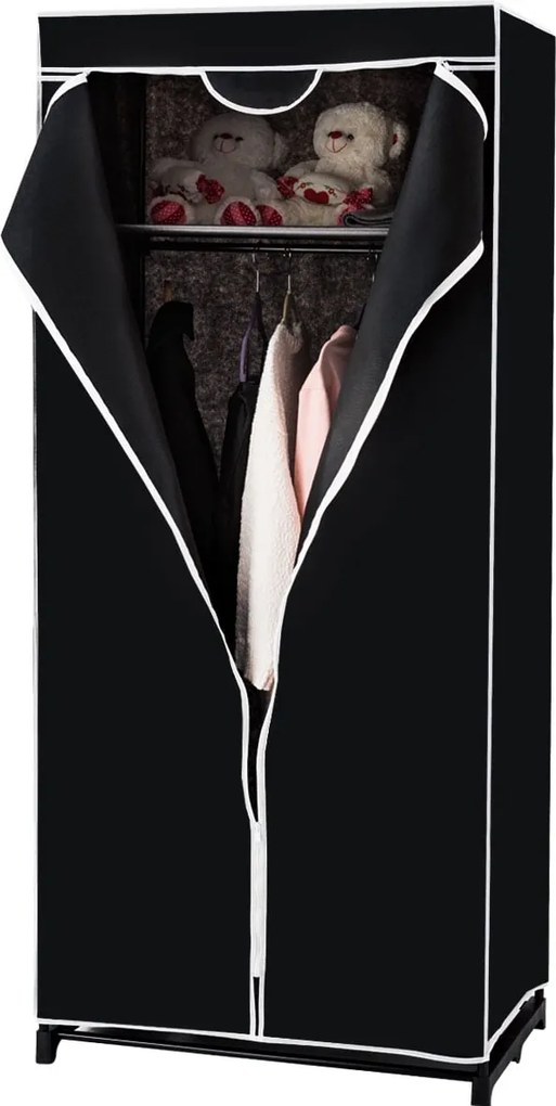 Costway Barevná šatní skříň látková s šatní tyčí – 75 × 50 × 170 cm, černý