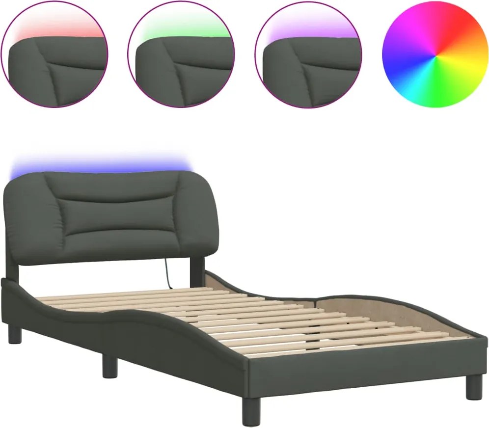 Rám postele s LED bez matrace Hvar Tmavě šedá 100x200 cm Látka 3213684