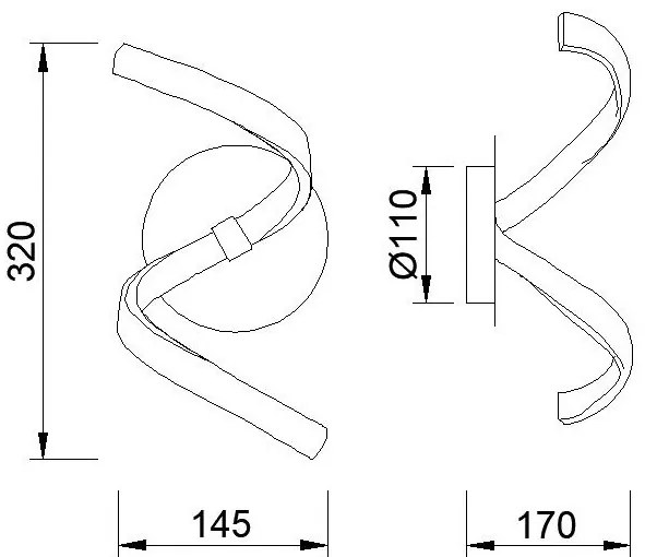 Mantra Nur, moderní nástěnné svítidlo, 10W LED 3000K, stříbrná/chrom, výška 32cm