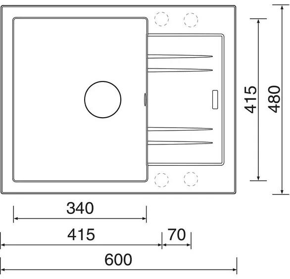 Sinks Linea 600 N Granitový dřez s odkapem oboustranné provedení, 60x48cm, metalblack, SIGLI600480N74