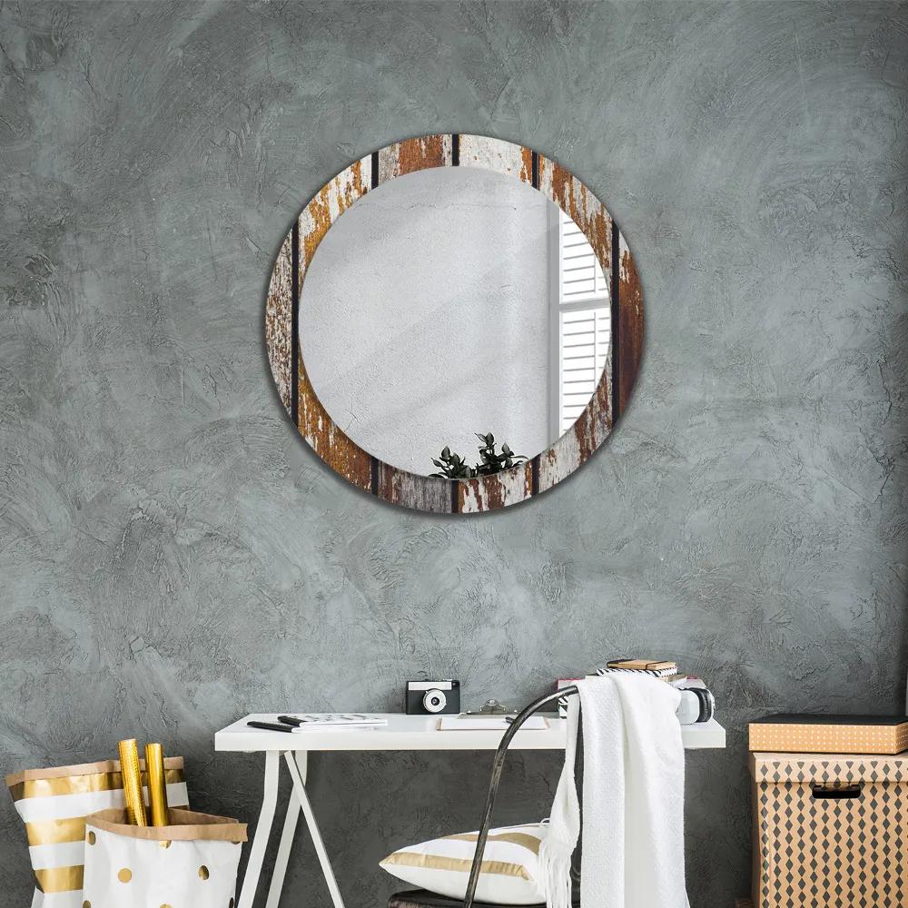 Kulaté dekorativní zrcadlo Vintage tmavé dřevo fi 80 cm