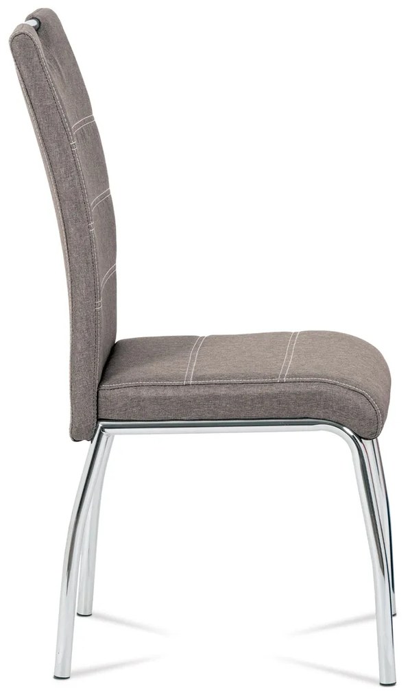 AUTRONIC Jídelní židle, potah coffee látka, bílé prošití, kovová 4nohá chromovaná podnož