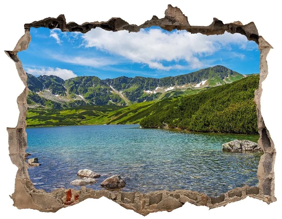 Wallmuralia Díra 3D ve zdi nálepka Údolí Tatry 95x64 cm