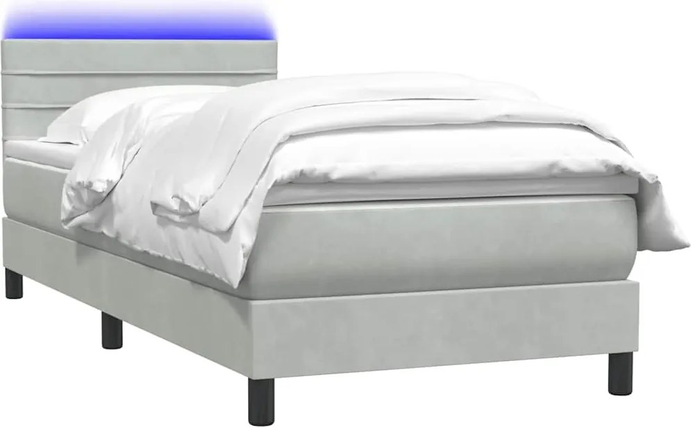 Box spring postel s matrací a LED Světle šedá 90x220 cm Samet 3317007