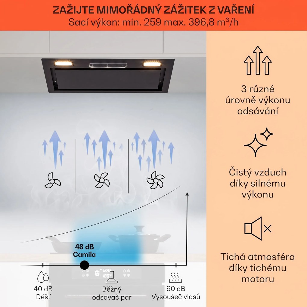 Klarstein Digestoř Camila vestavná 60 cm 369 m³/h LED Touch nerezová ocel
