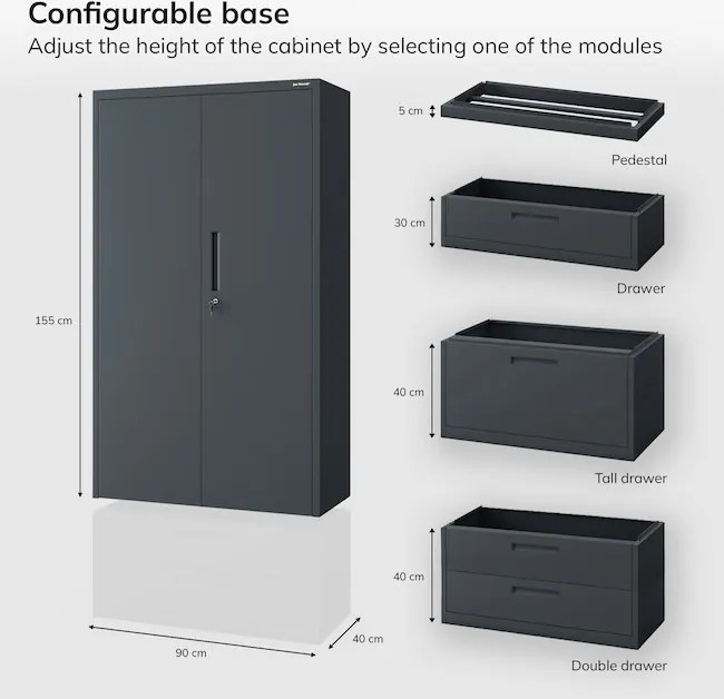 Modulární kovová multifunkční skříň se zásuvkou antracitová MEGAN 1850 x 900 x 400 mm