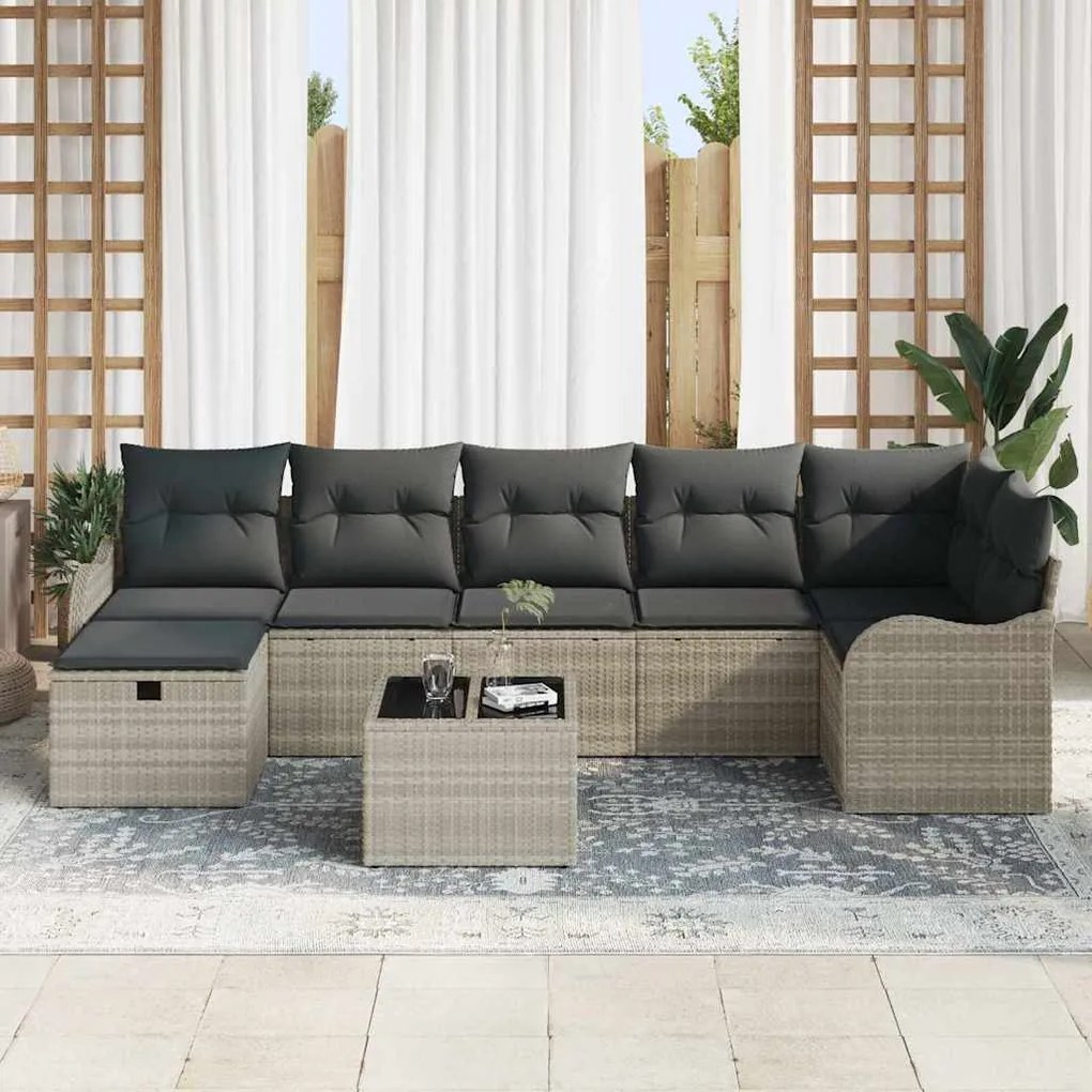 Set pohovek 8 ks 7-Počet míst Světle šedá polyratan 3359011