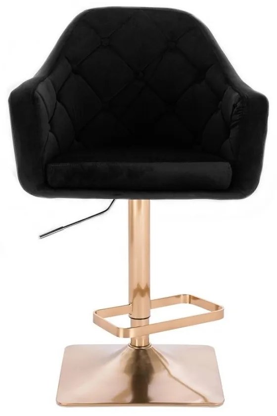 LuxuryForm Barová židle ANDORA VELUR na zlaté hranaté podstavě - černá