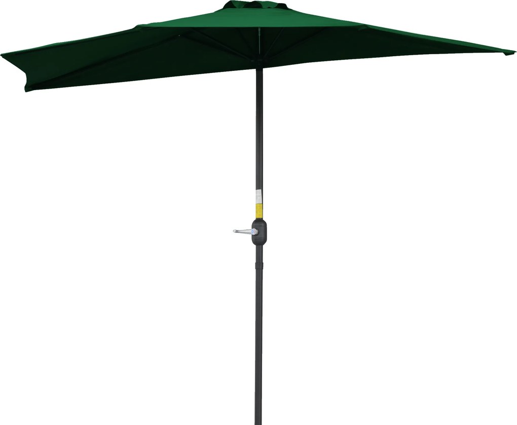 Outsunny poloviční slunečník balkónový slunečník 5 kovových prutů větrací štěrbina včetně 2,93 x 1,5 x 2,49 m vysoce hustý polyester zelený