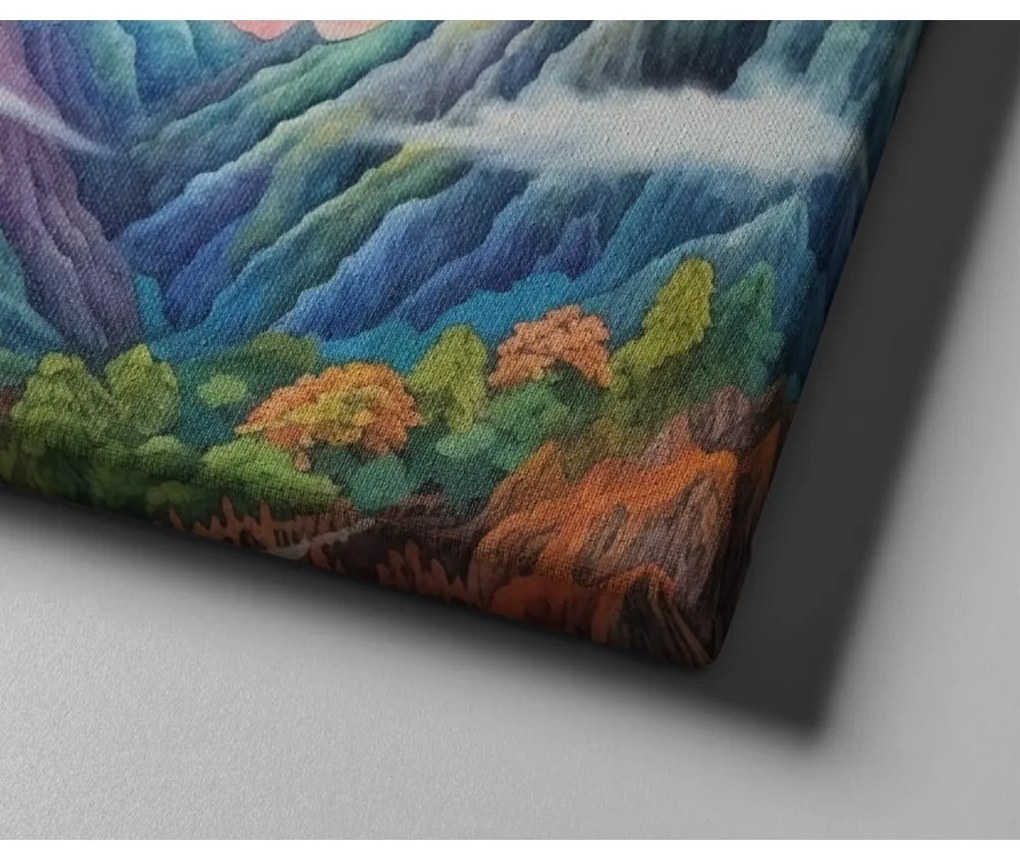 Obraz na plátně - Hory s pestrobarevným nebem FeelHappy.cz Velikost obrazu: 150 x 50 cm