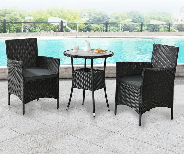 Juskys Balkónový set Bayamo - černý + šedé podušky