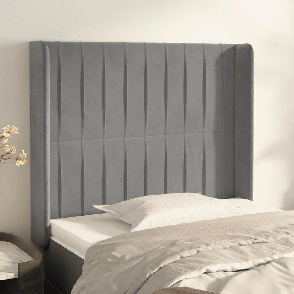 Čelo postele typu ušák světle šedé 83x16x118/128 cm samet 3119848