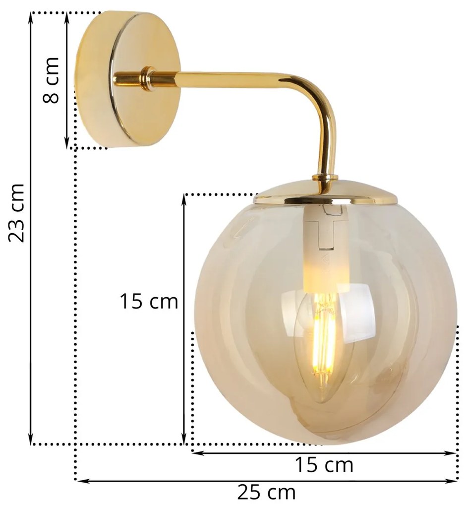 Nástěnné svítidlo Paris 2, 1x medové skleněné stínítko, G