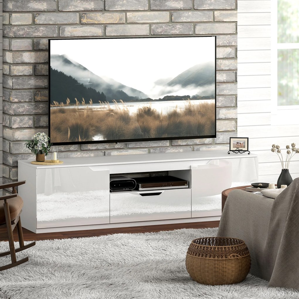 HOMCOM Televizní Skříňka s 2 Dveřmi, Zásuvkou, 160 cm Dlouhá Televizní Stojan pro Televize do 65 Palců, Televizní Stol z Kabelovou Správou pro Obývac…