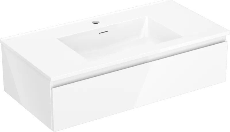 Mexen Orio, koupelnová skříňka 90 cm s umyvadlem Otis, 1 zásuvka, bílá lesklá, 91A10-09023-1-BF00-W18M00