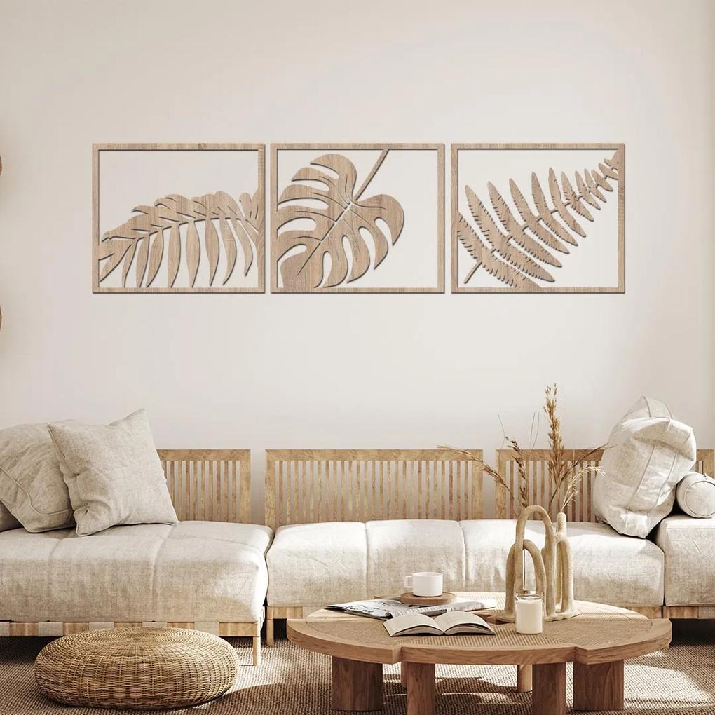 dřevo života 3dílný dřevěný obraz exotickych rostlin Barevný vzor: Bílá, Rozměry (cm): 40x36