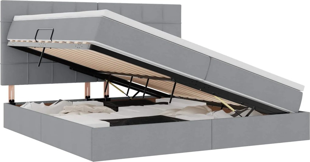 Postel s úložným prostorem a matrací Světle šedá 200 x 200 cm 3371802