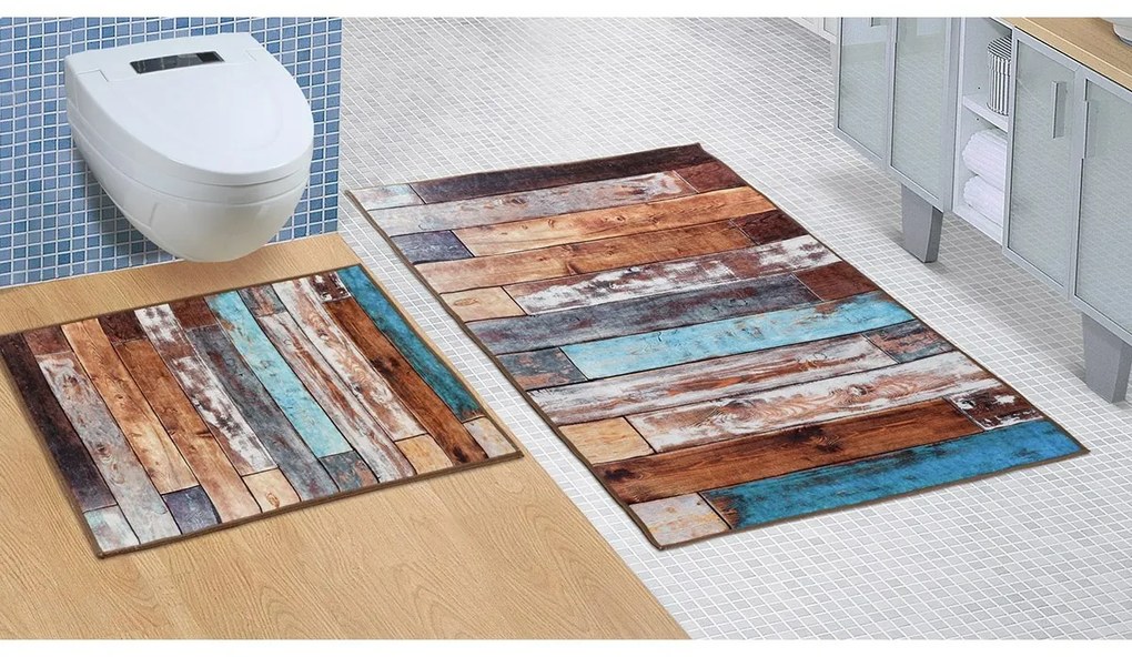 Bellatex Koupelnová sada bez výkroje Dřevěná podlaha, 60 x 100 cm, 60 x 50 cm