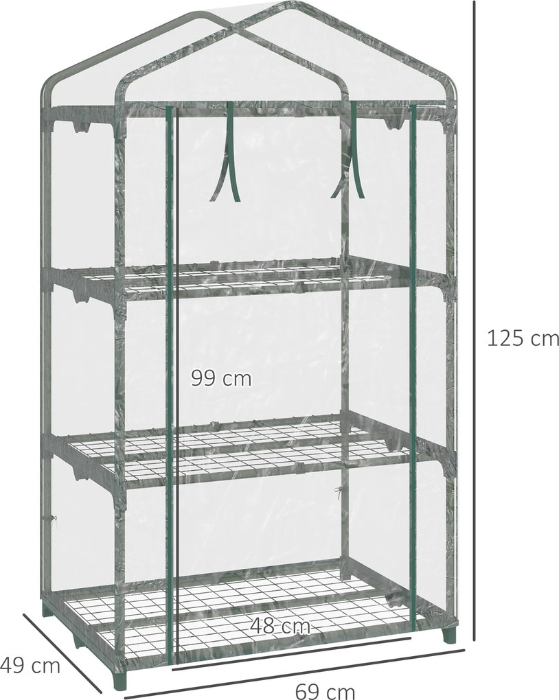 Skleník s policemi, fóliový skleník odolný proti zimě Skleník na balkon 69 x 49 x 125 cm Transparentní