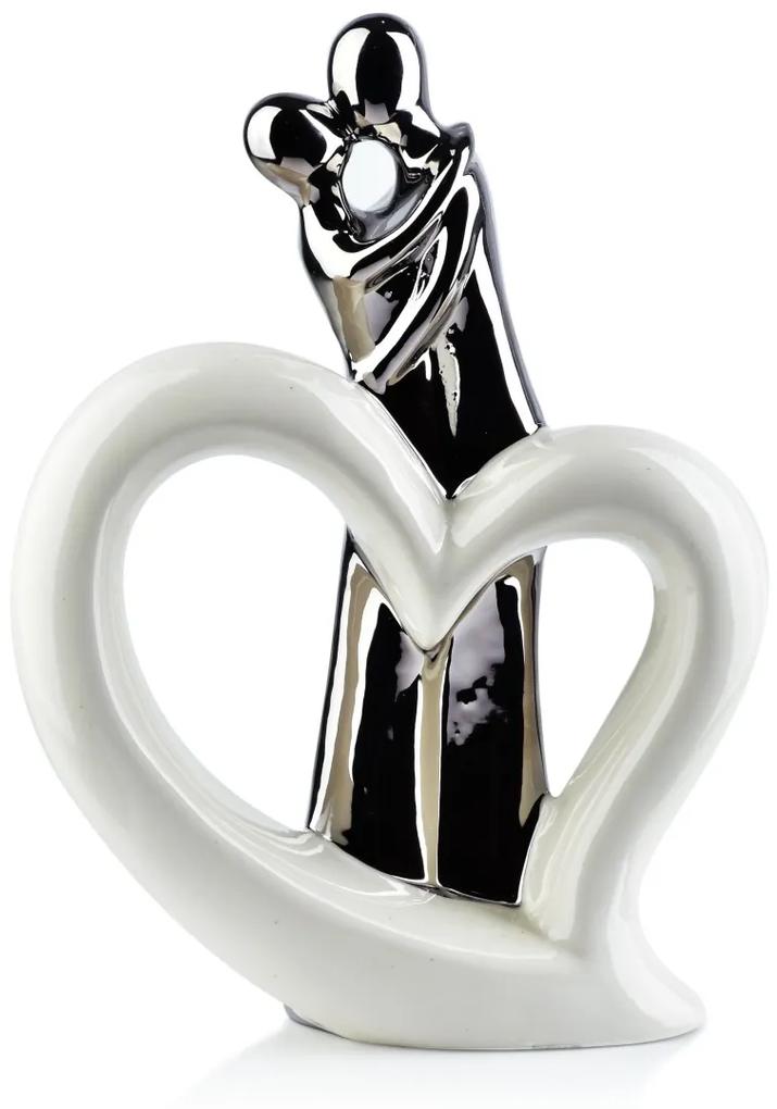 Keramická dvojice v srdci MIA Figura stříbrno-bílá