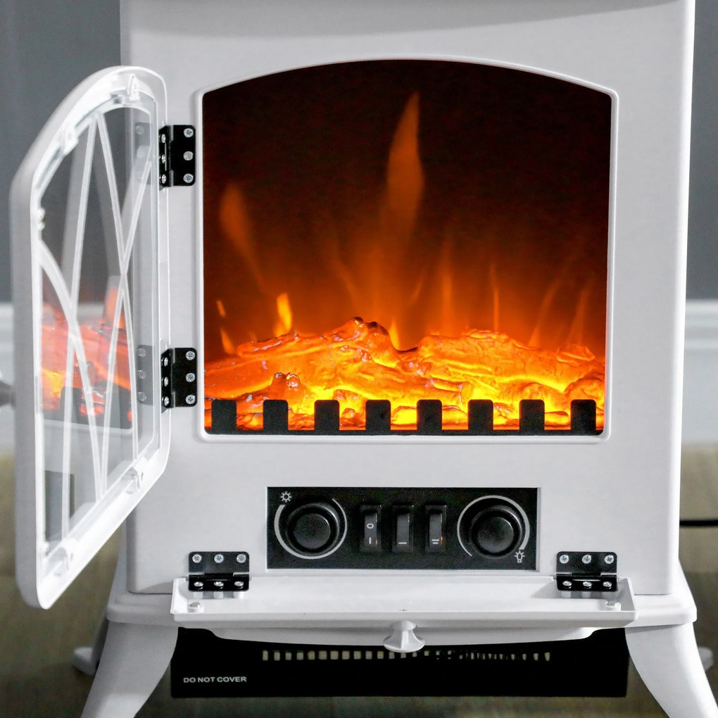 HOMCOM Elektrická krbová kamna s 1000/2000 W, dekorativní elektrický krb s LED efekt plamene, bílá