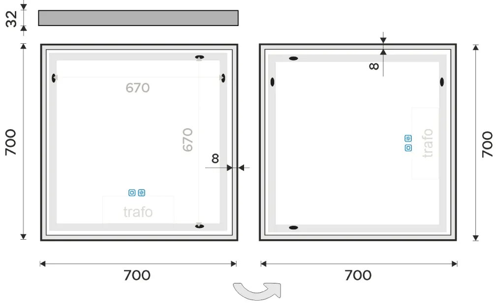 Nimco LED zrcadlo 700x700 se dvěma dotykovými senzory - ZP 13077VX