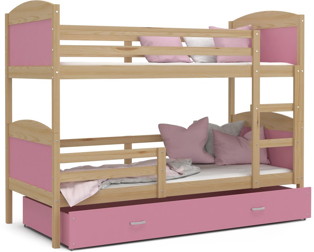 BabyBeds Dětská patrová postel s úložným prostorem MATYÁŠ borovice Velikost postele: 190x80 cm, Barva šuplíku: Grafit