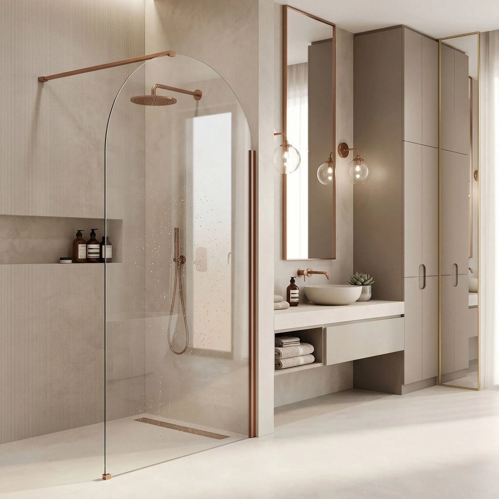 Bezrámová sprchová zástěna REA HEAVEN COPPER BRUSH 120 cm, měď kartáčovaná/transparent - bez vaničky