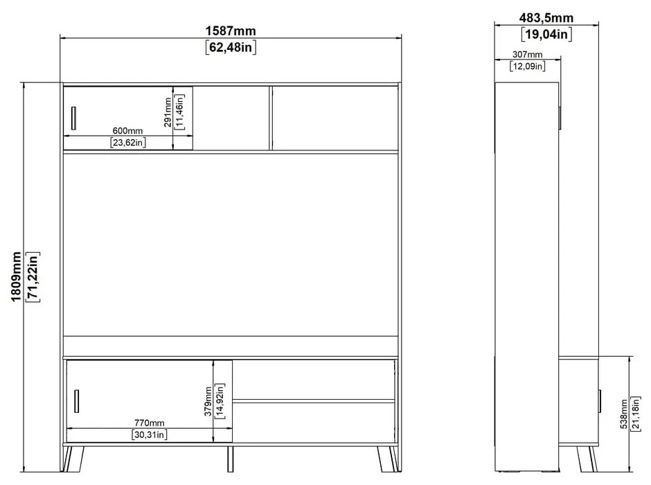 Bílá/v přírodní barvě TV sestava v dekoru dubu 159x181x48 cm Ikast – Tvilum