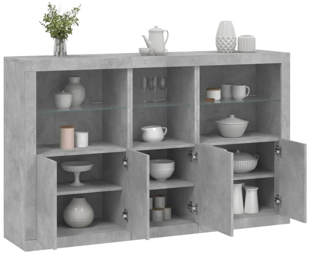 Příborník s LED osvětlením betonově šedý 162 x 37 x 100 cm 3209145