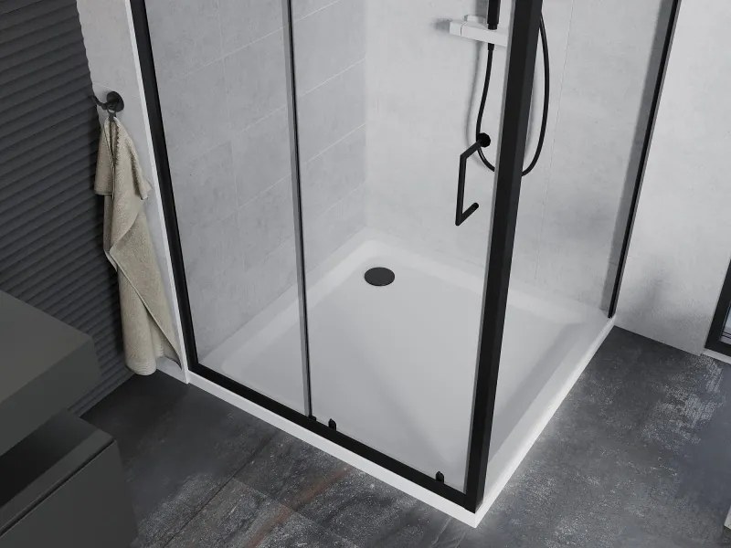 Mexen Apia posuvná sprchová kabina 90 x 90 cm, transparentní, černá + vanička Flat, bílá - 840-090-090-70-00-4010B
