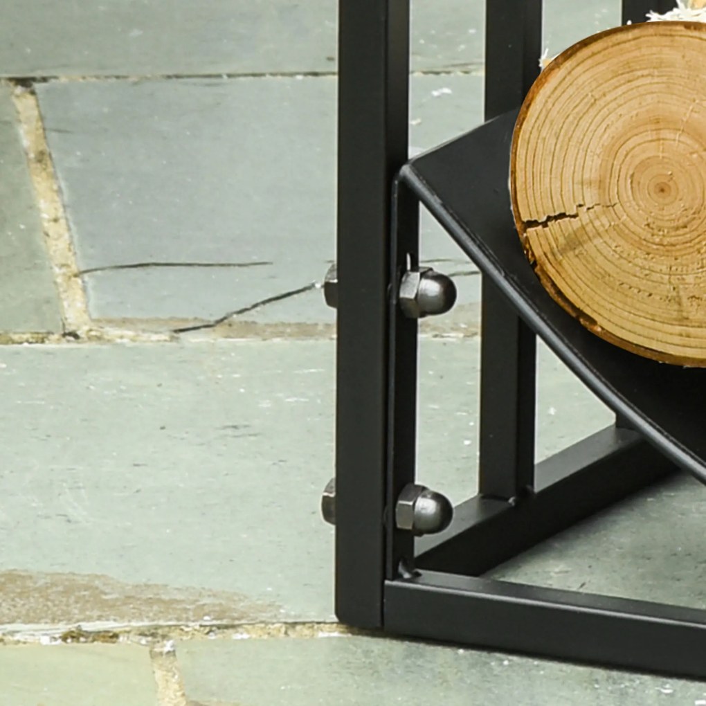 Krbový stojan na dřevo Outsunny s kapacitou 60 kg - Úložný stojan na dřevo - Krbový nástroj - Kovový černý 60,5 x 36 x 46,5 cm