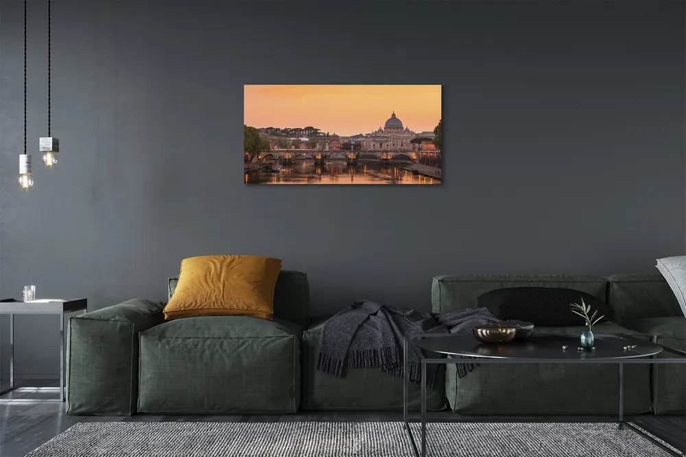 Obrazy na plátně řeka Řím Sunset mosty budovy 140x70 cm