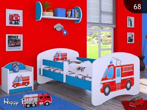 Dětská postel s obrázkem hasiči 140 x 70 cm - oranžová
