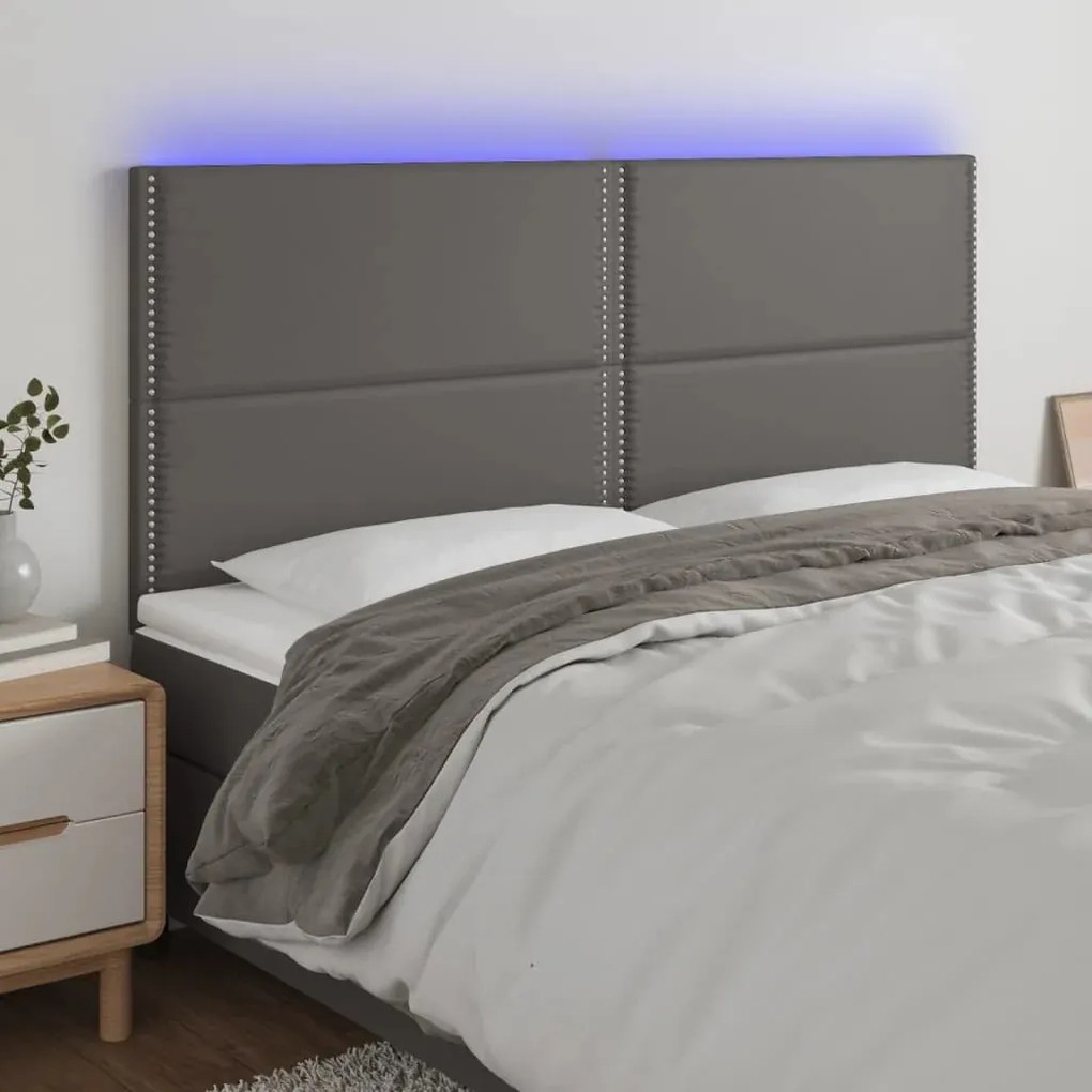 Čelo Postele S Led Šedé Umělá Kůže Šedá 200 x 5 x 118/128 cm
